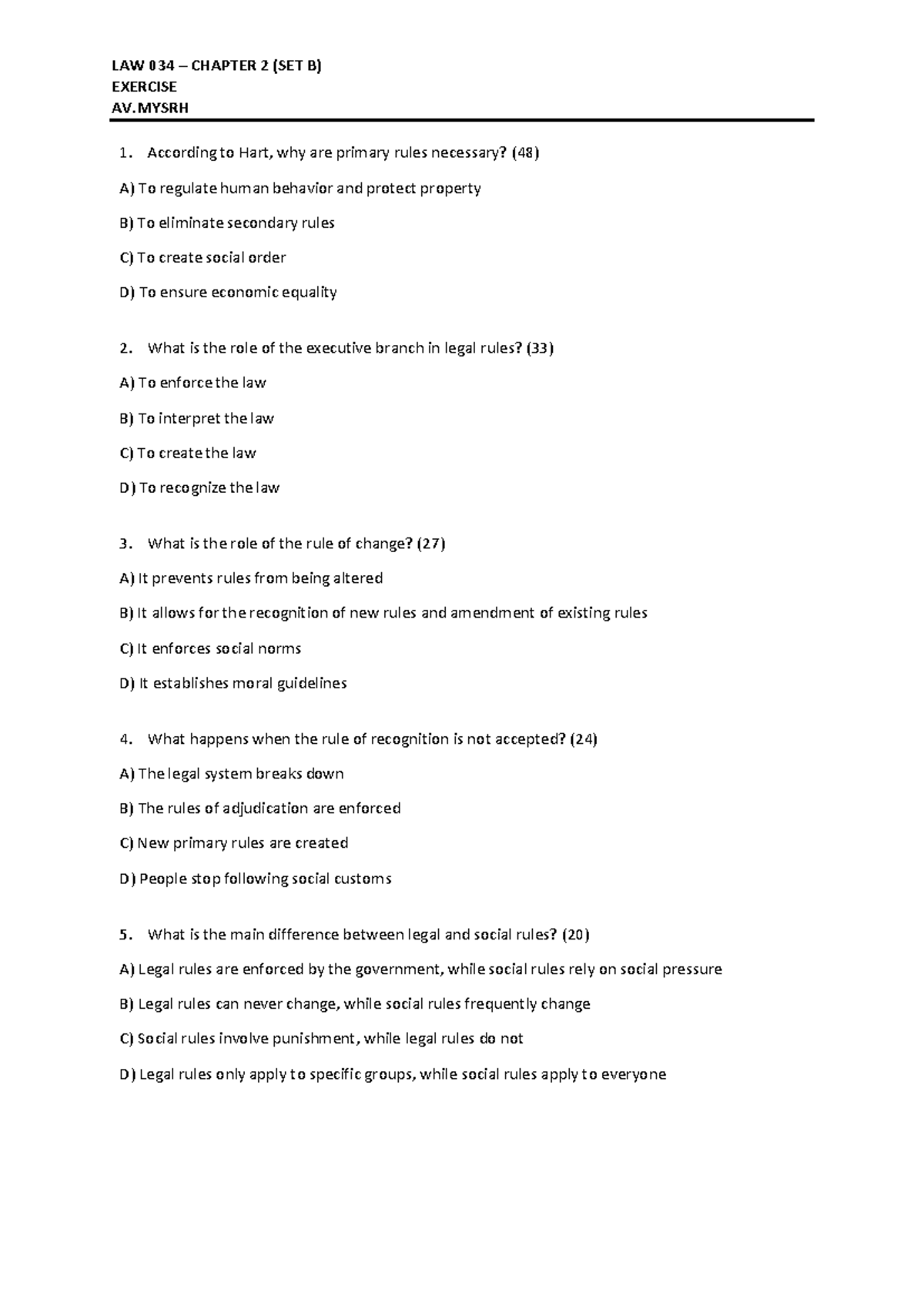 LAW 034 MIDTERM EXAM CHAPTER 2 SET B EXERCISE QUESTIONS & ANSWERS - Studocu