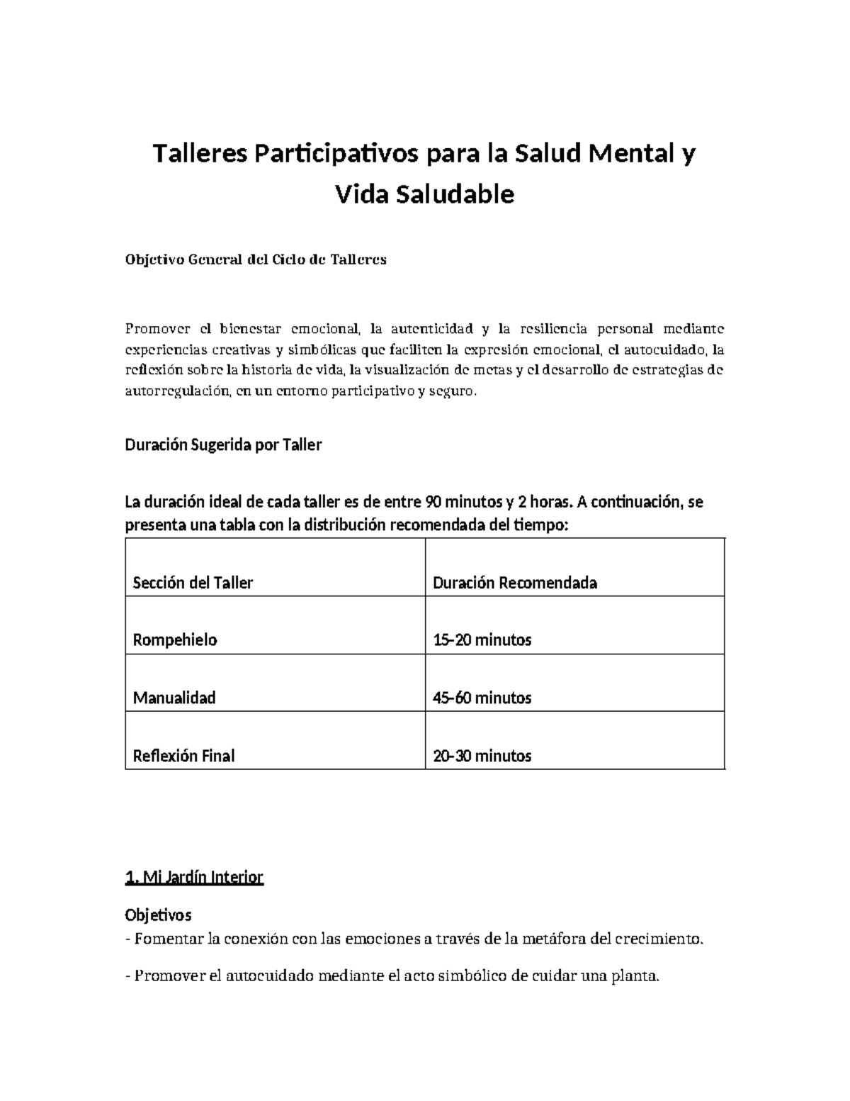 Talleres Participativos de Salud Mental y Manualidades - Studocu
