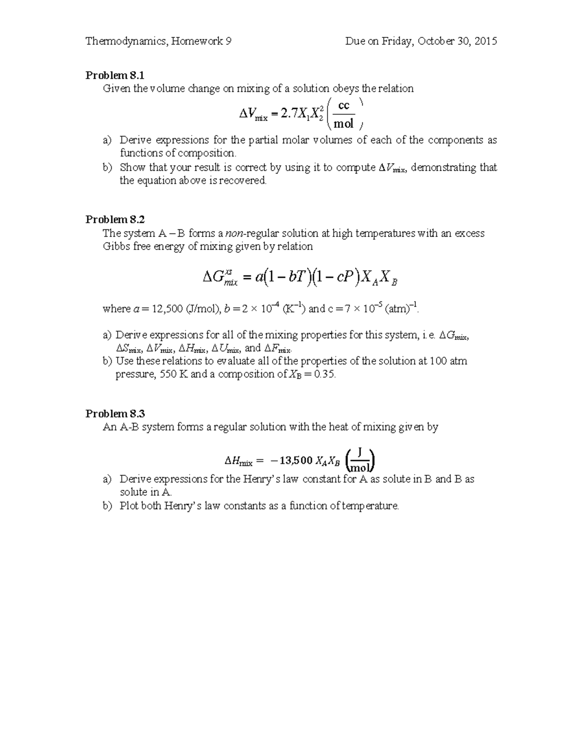 Thermodynamics Homework 9: Practice Questions for Final Exam - Studocu