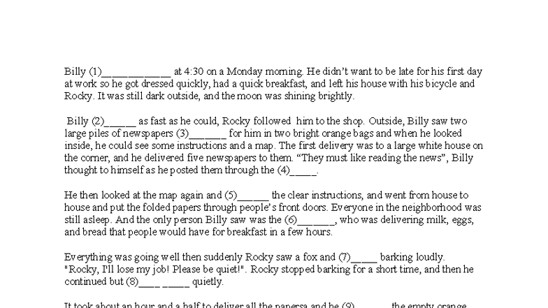 Billy's Early Morning Paper Delivery Adventure (Super Junior) - Studocu