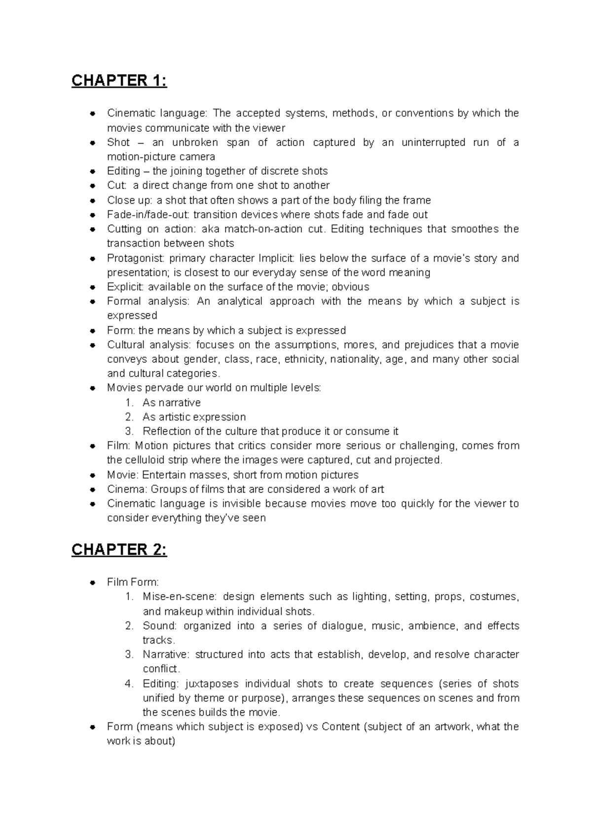 Chapters 1-4: Exploring Cinematic Language and Film Analysis - Studocu