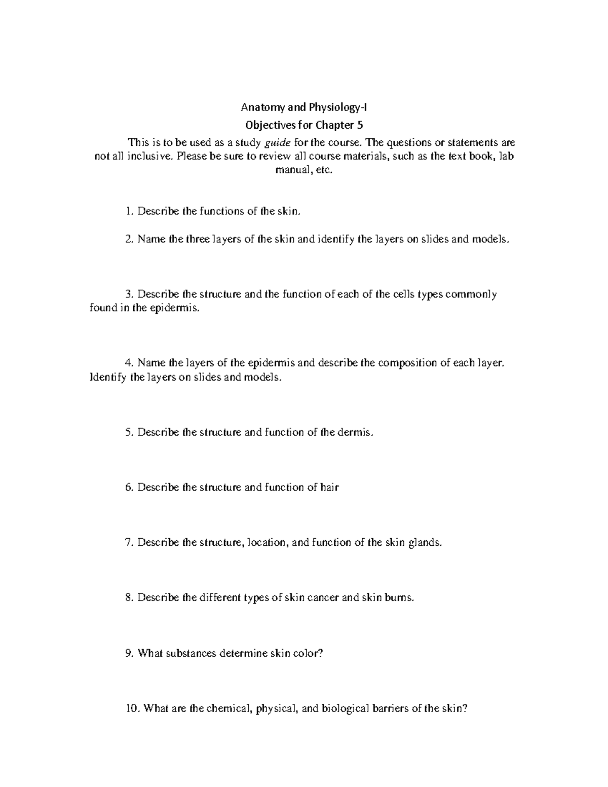Anatomy and Physiology-I: Chapter 5 Study Guide - Studocu