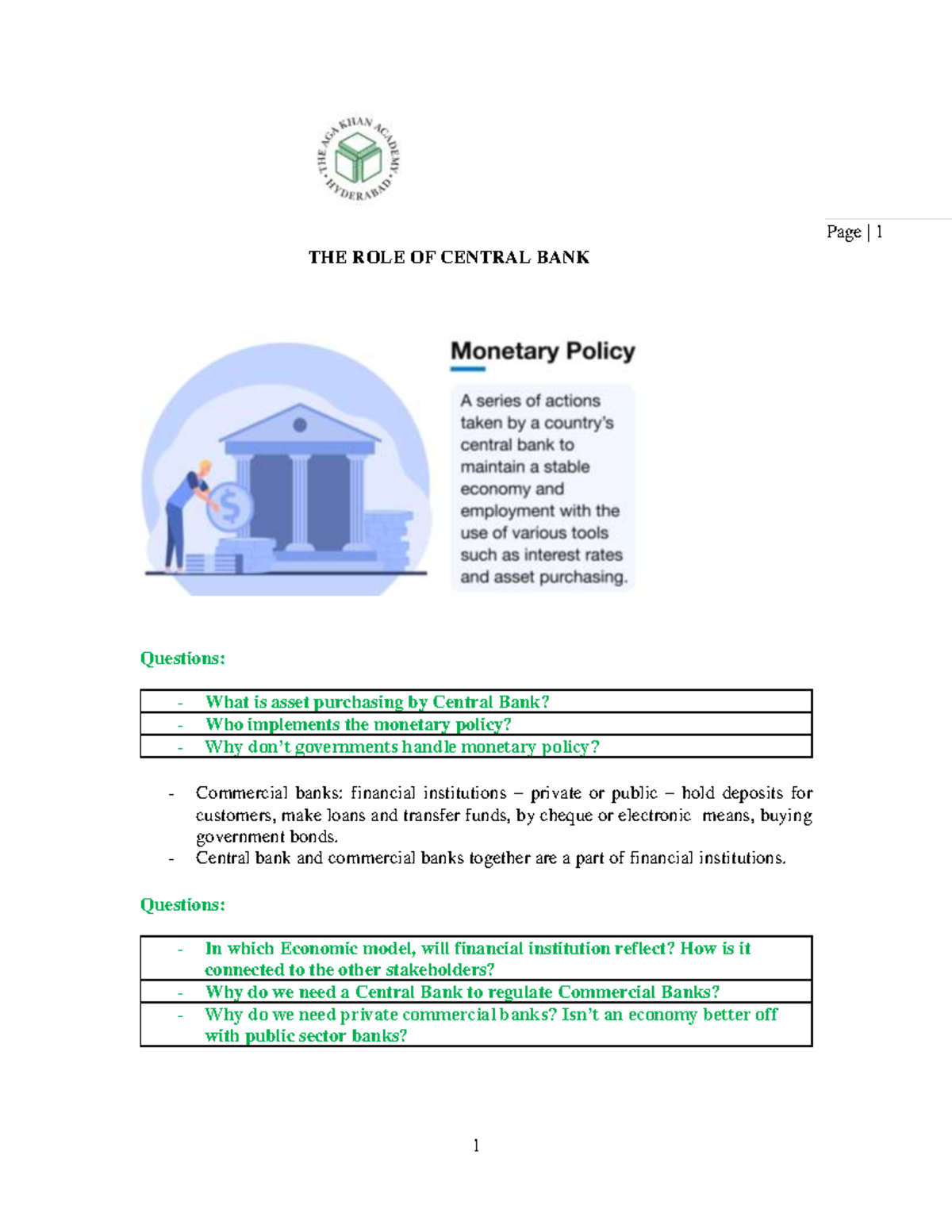Central Bank Role & Monetary Policy: Key Concepts & Questions - Studocu