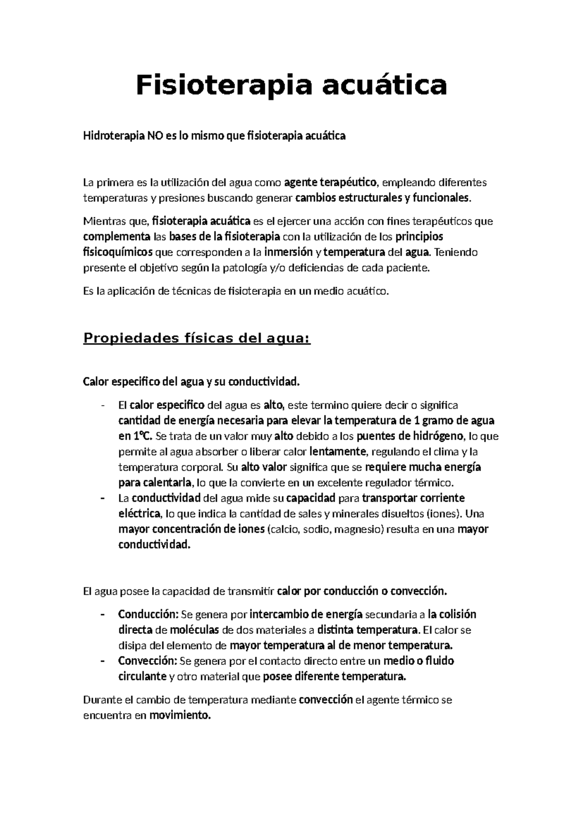 Fisioterapia Acuática: Diferencias y Efectos Terapéuticos - Studocu