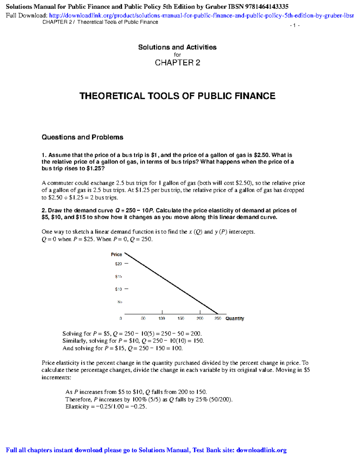 Solutions Manual for Public Finance & Policy, 5th Ed. (Gruber ...