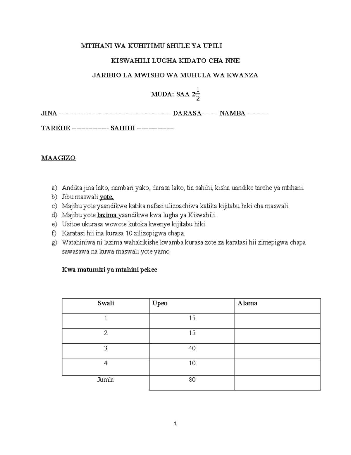 MTIHANI WA MWISHO WA MUHULA KIDATO CHA NNE KISWAHILI (KISW PP2) - Studocu