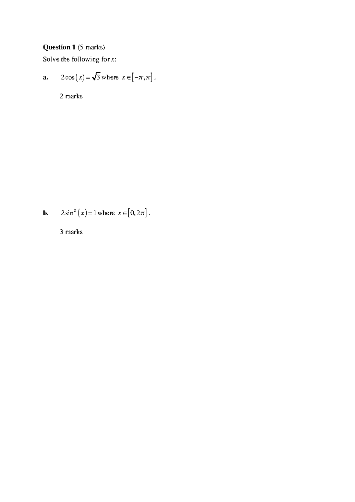 Circular Functions Exercise: Questions & Solutions - Studocu