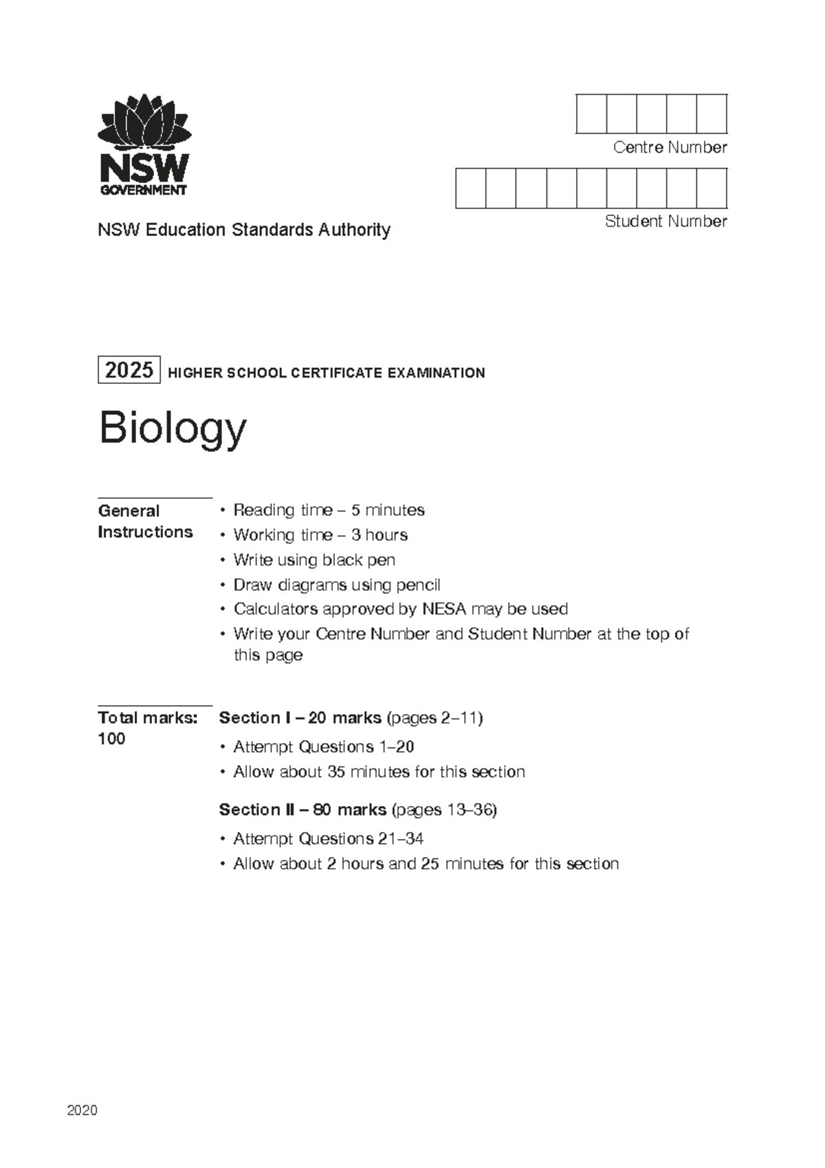 2025 HSC Biology Past Exam Paper - Higher School Certificate - Studocu