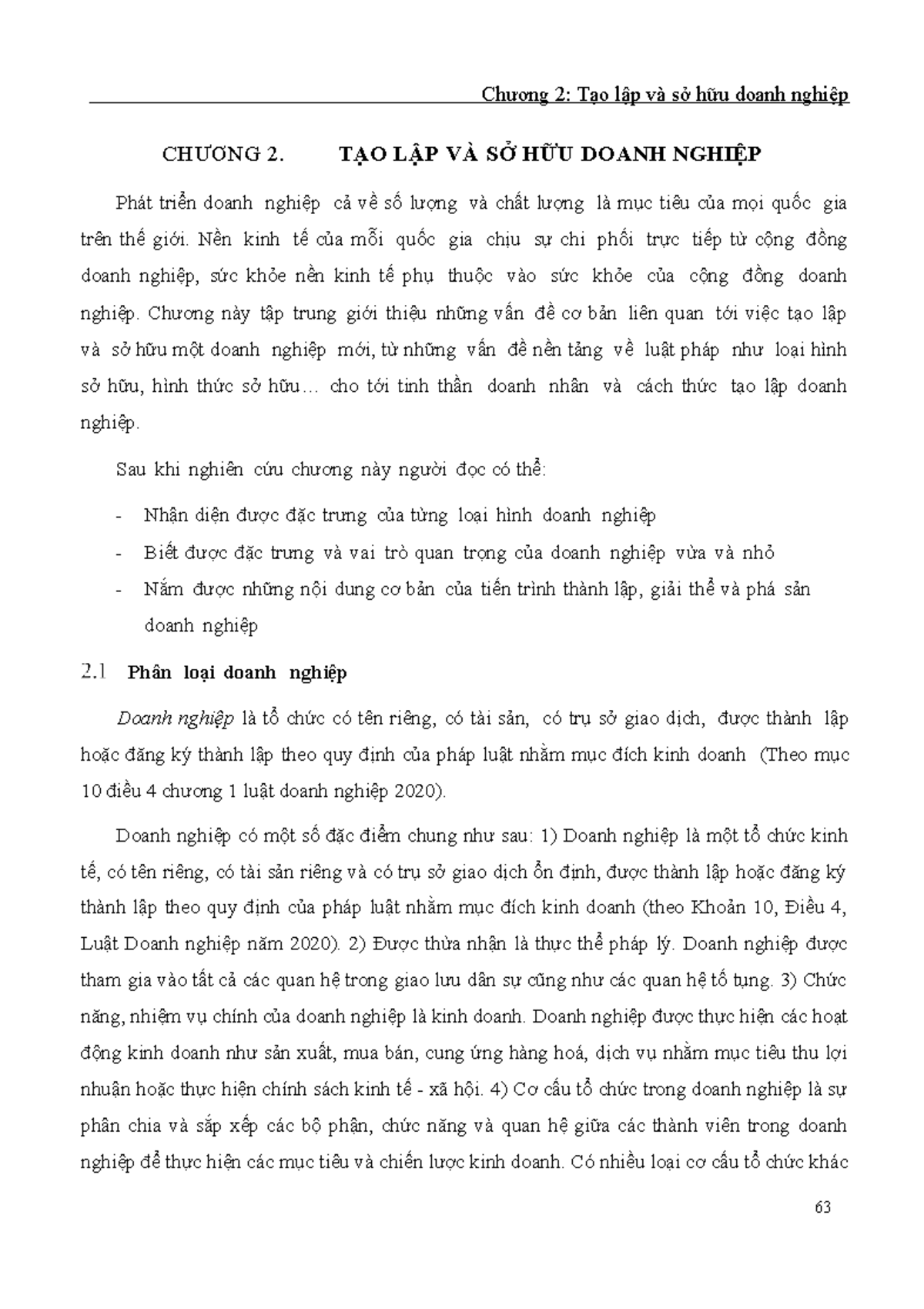 MGT2002 Chapter 2 Updated - CHƯƠNG 2. TẠO LẬP VÀ SỞ HỮU DOANH NGHIỆP Phát triển doanh nghiệp cả ...