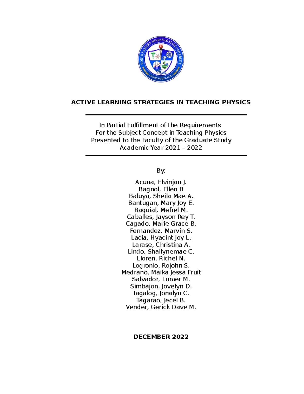 Active learning strategies in Teaching Physics final - ACTIVE LEARNING ...