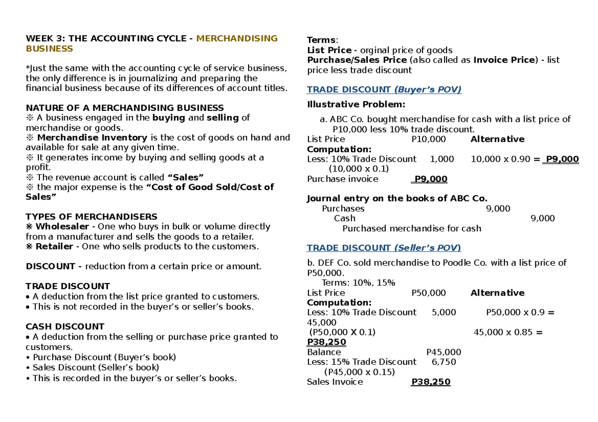 Accounting 101: Understanding the Merchandising Cycle - Studocu