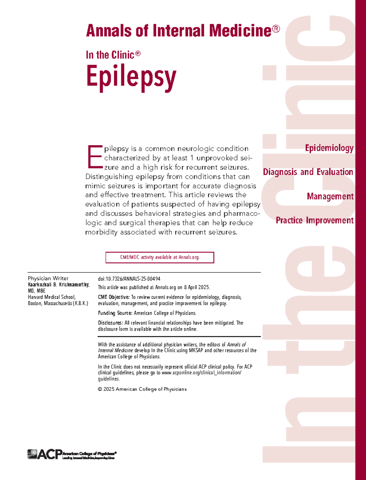 In the Clinic: Epilepsy Overview and Management (ITC50) - Studocu