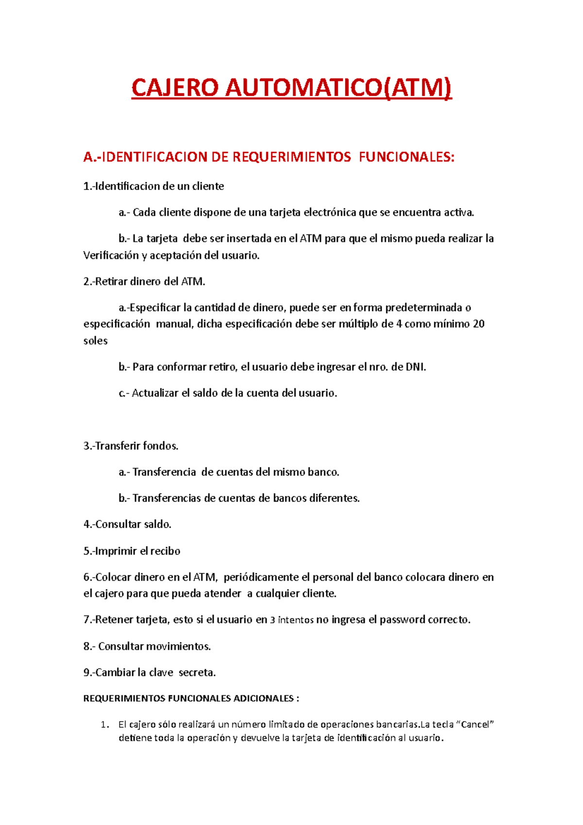 Sistema ATM - Caso practico de un cajero automático (ATM) un análisis ...