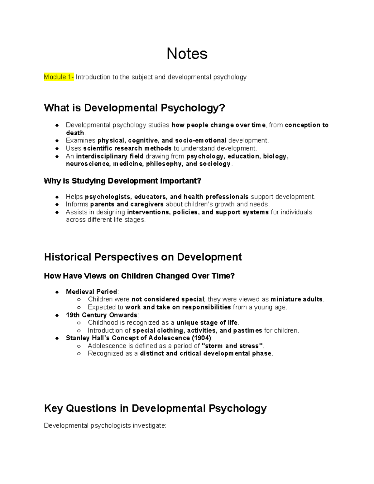 Dev Psych Module 1: Intro to Developmental Psychology Concepts - Studocu