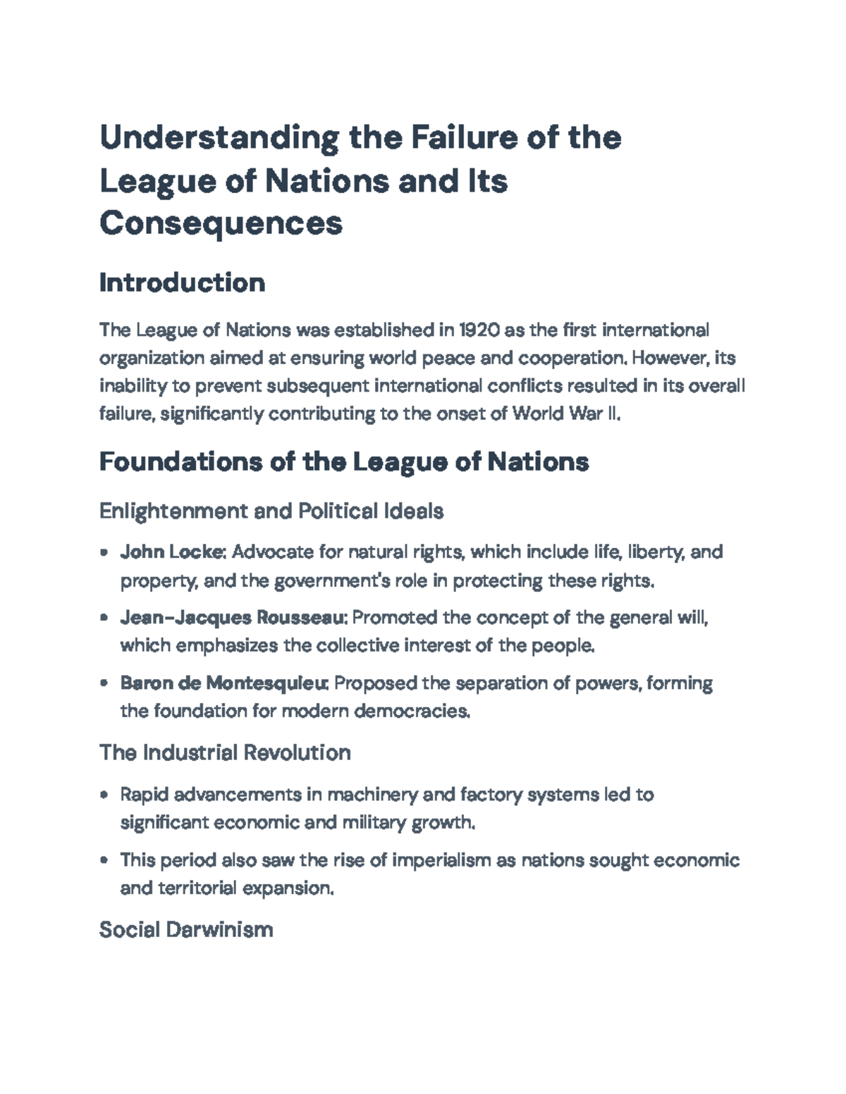 Understanding the Failure of the League of Nations: Consequences for ...