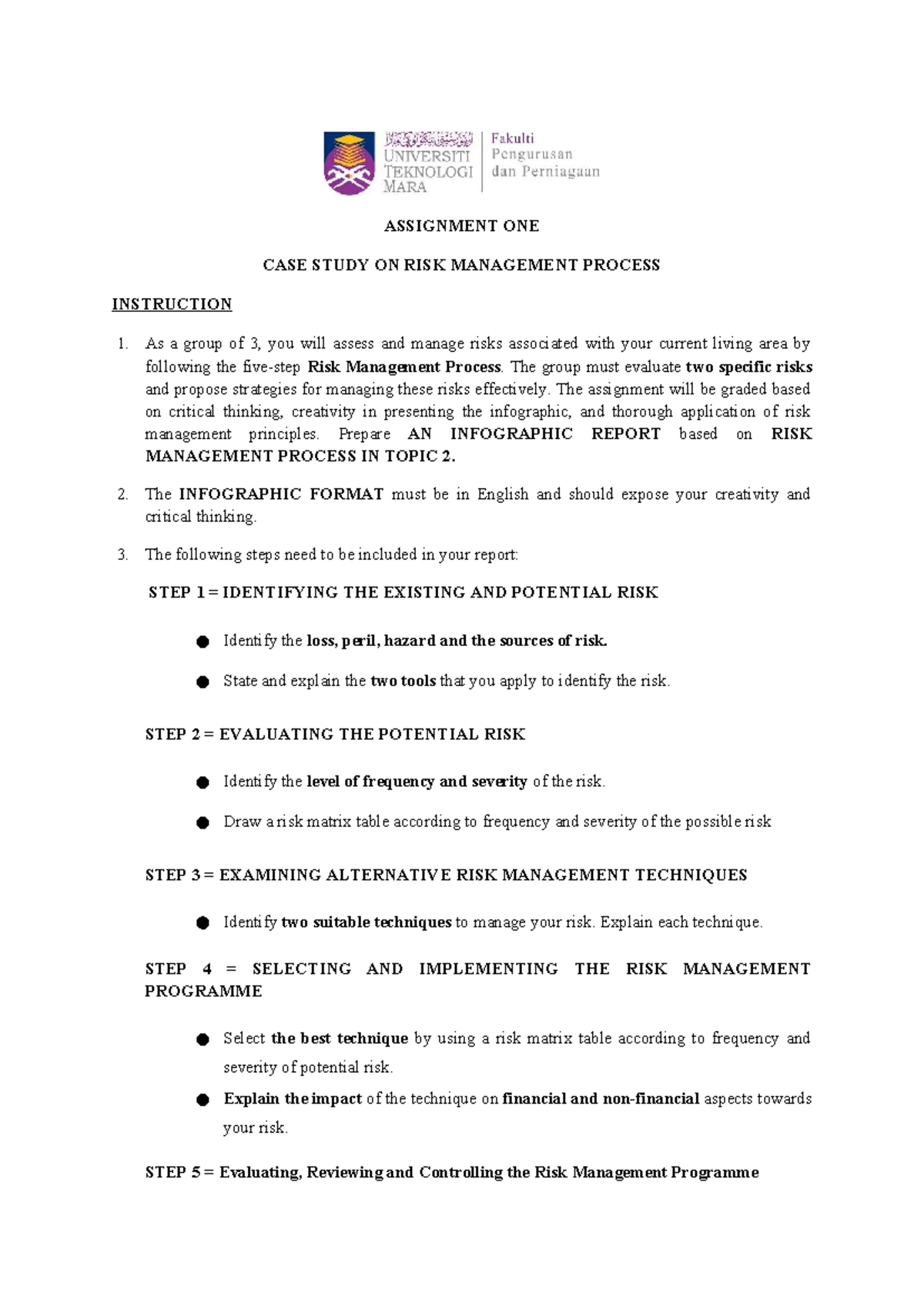 INS200 Assignment ONE - chapter 2 risk mangement - ASSIGNMENT ONE CASE ...