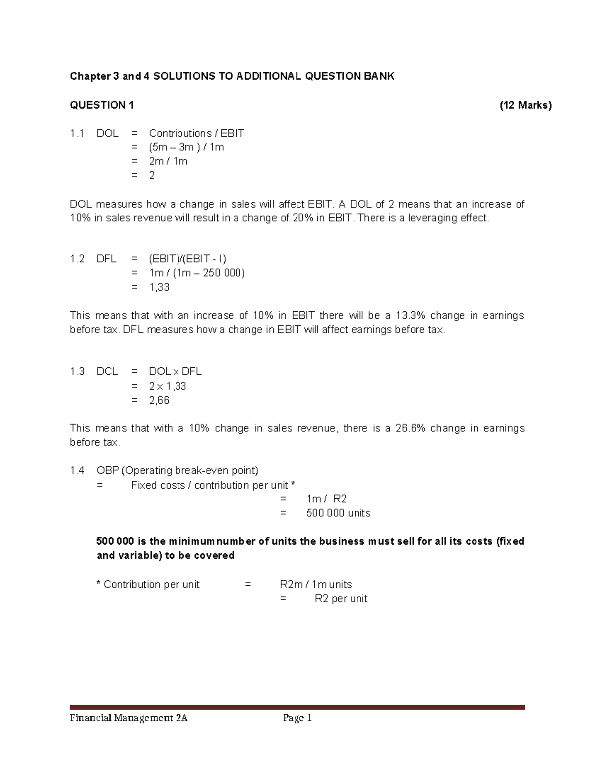 Chapter 4 Solutions to Additional Question Bank - Financial Management ...