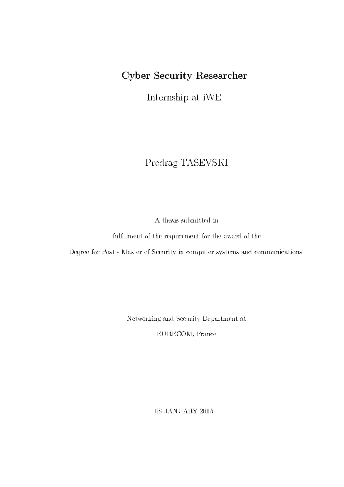 Post-Master Report: Cyber Security Internship at iWE - Studocu