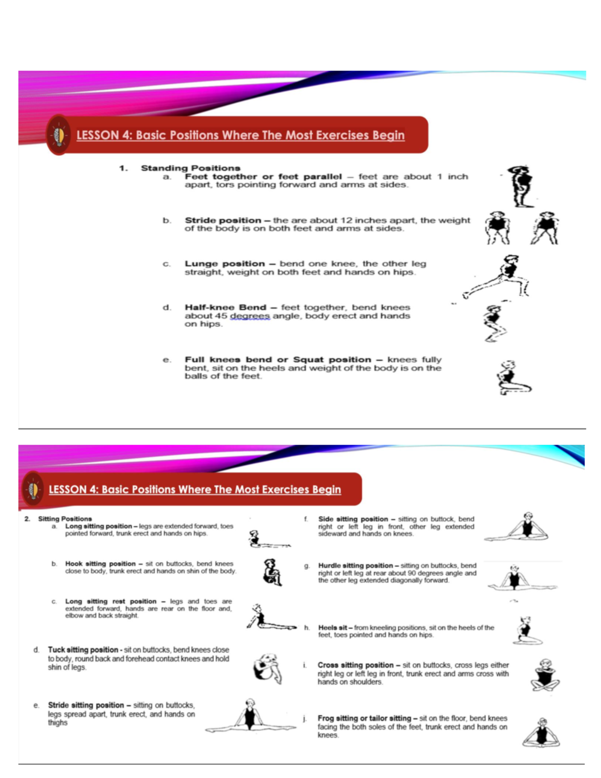Lesson 4: Basic Positions for Exercise Fundamentals - Studocu