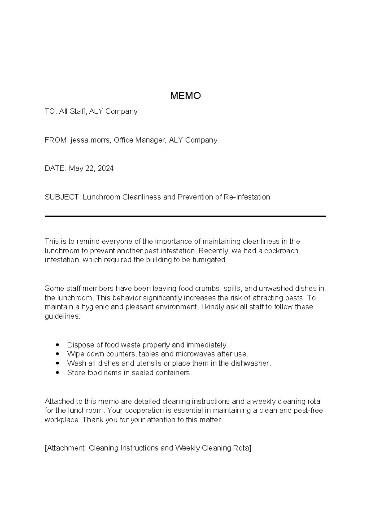 Inbound 58896 - Memo on Lunchroom Cleanliness & Computer Training ...