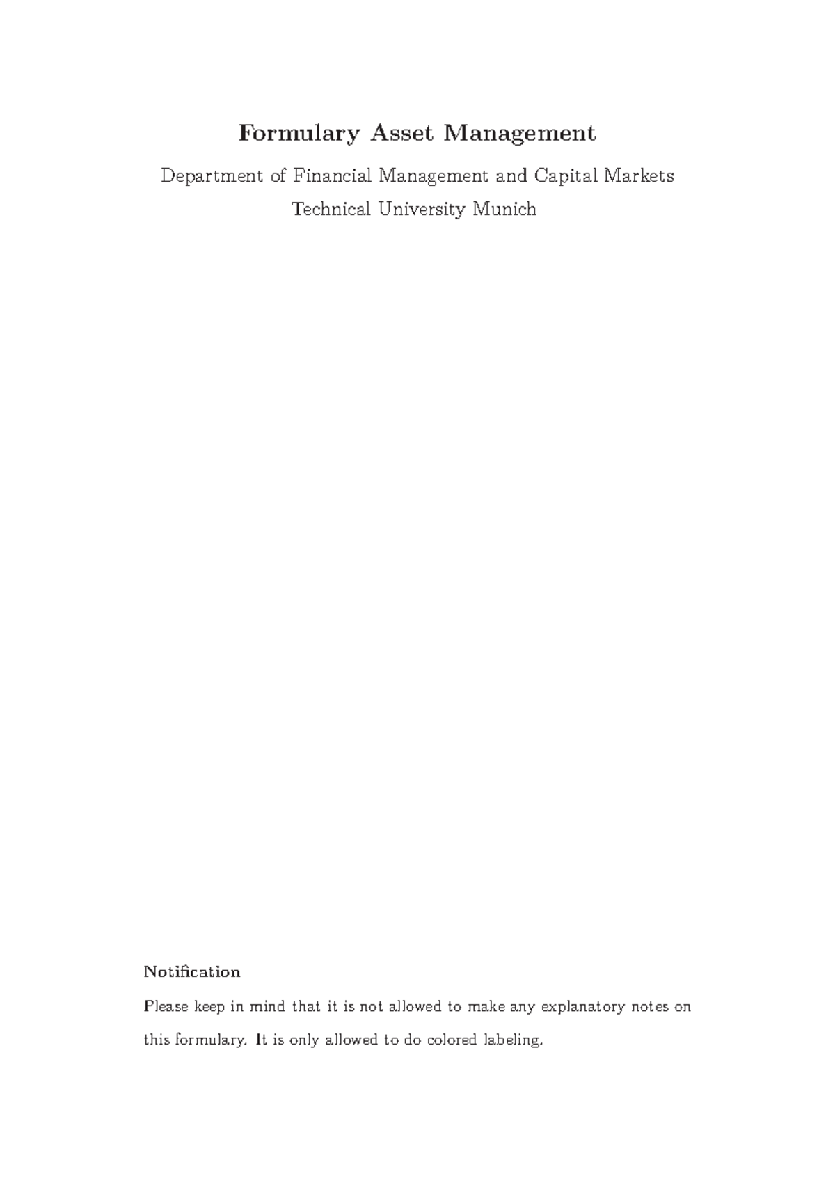 Formulary Asset Management: Formula Sheet for Financial Management ...