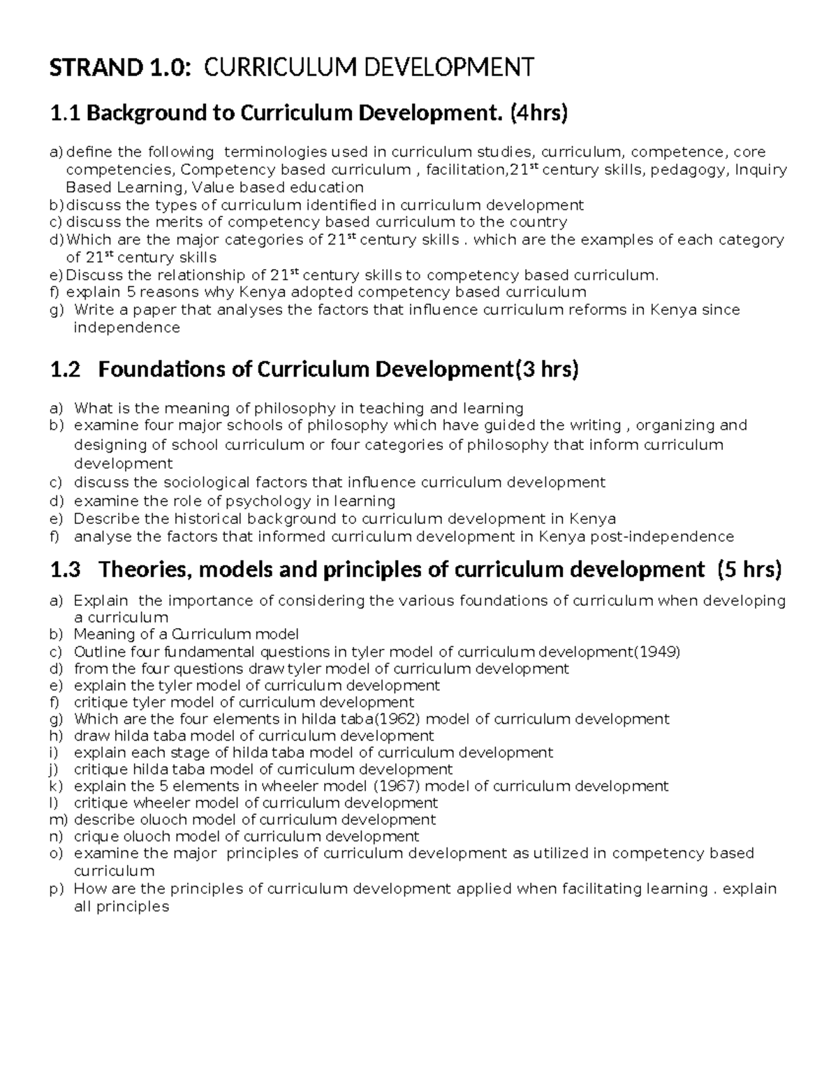 Curriculum Studies Revision Questions & April Holiday Assignment (EDU ...
