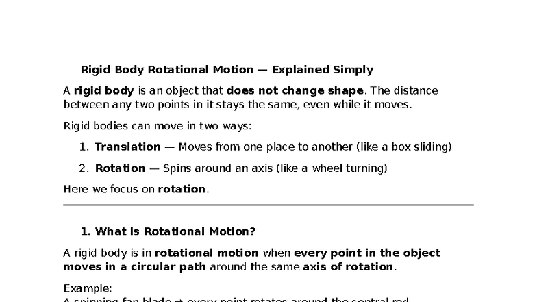 Rigid Body Rotational Motion: Key Concepts Explained - Studocu