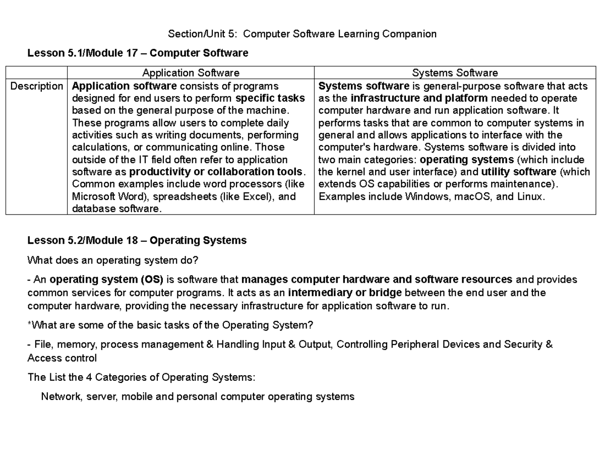 5: Computer Software Learning Companion - Lessons 17-20 Overview - Studocu