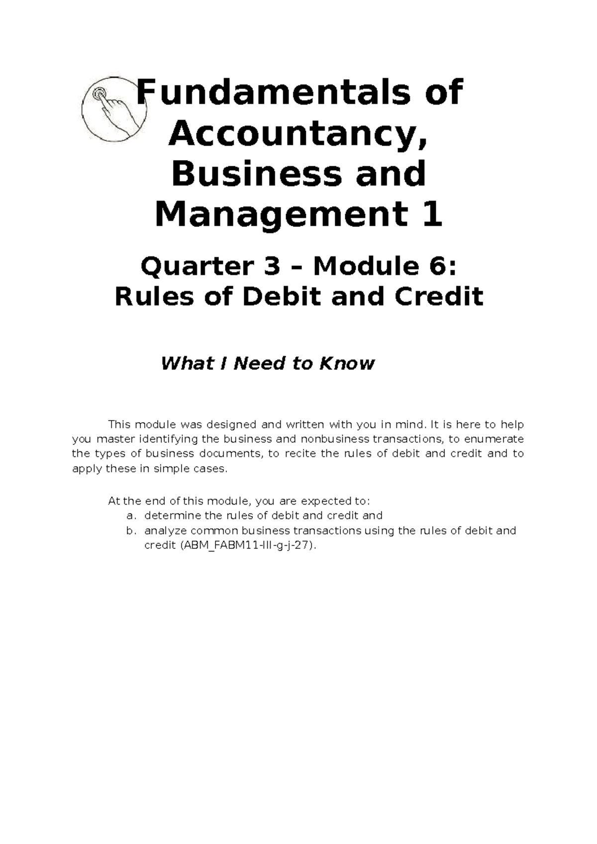 FabM1 Q3 Mod6: Understanding Rules of Debits and Credits - Studocu