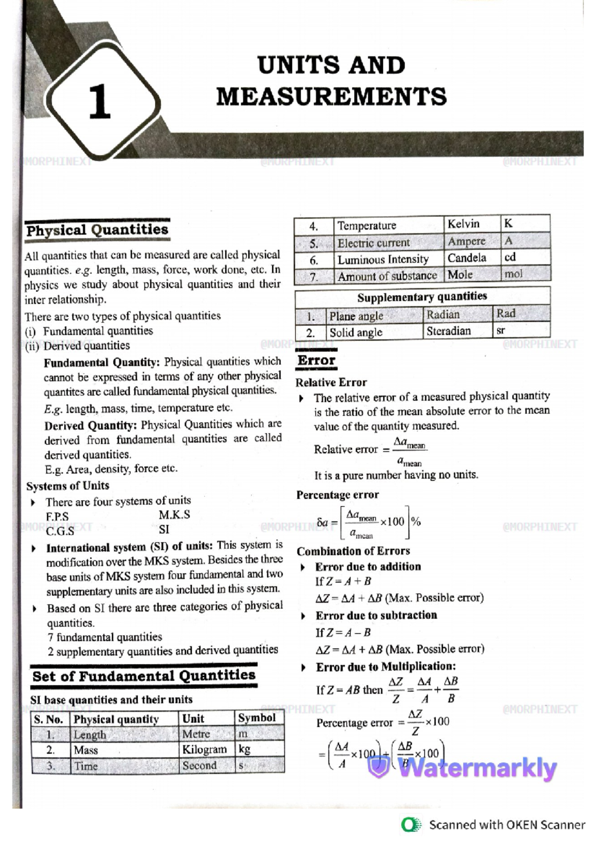 Mission 100 Comeback Kit: Physics 11th - Physical Quantities ...