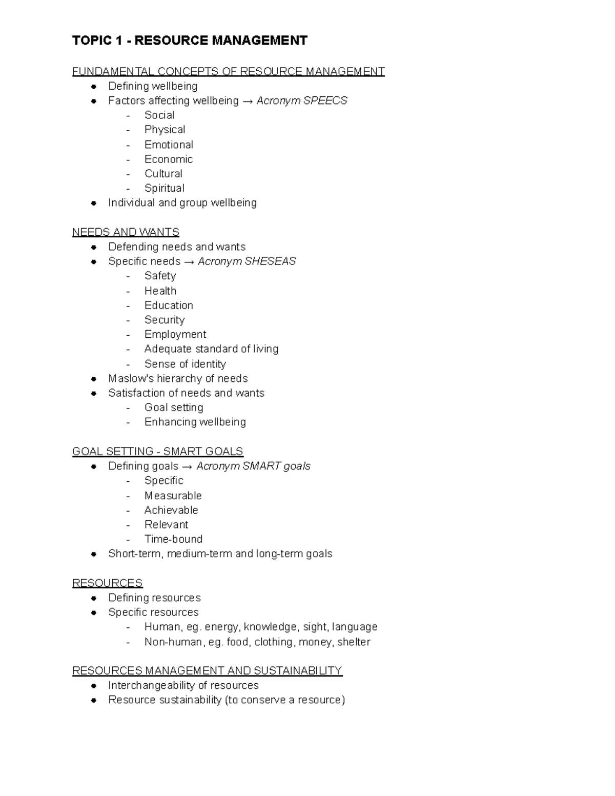 CAFS Summary - Syllabus Points on Resource Management & Community - Studocu
