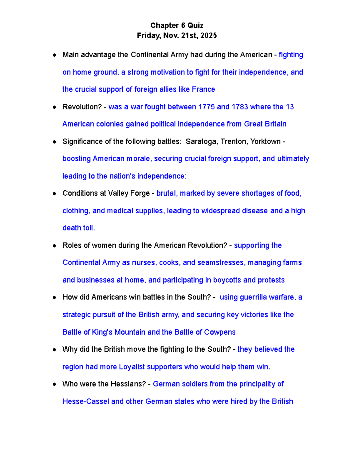 Chapter 6 Quiz Review: Key Points for Nov. 21st, 2025 - Studocu