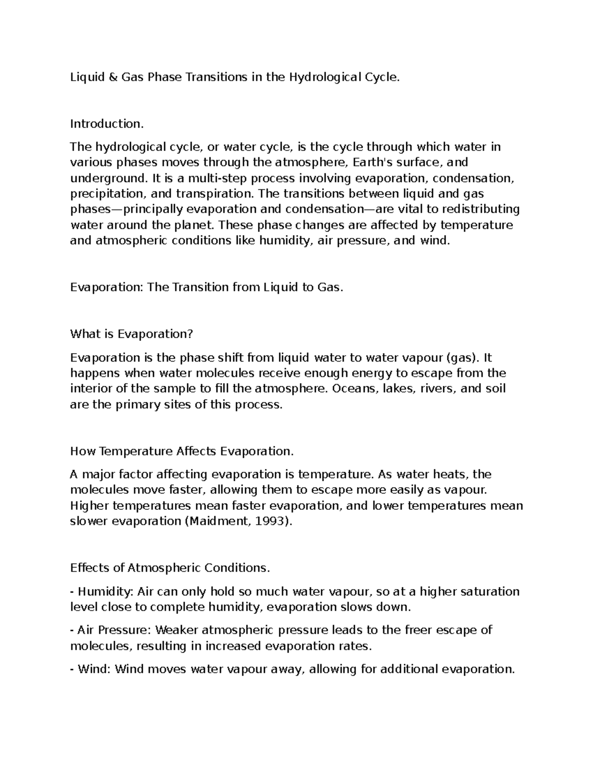 HWR 1141: Liquid-Gas Phase Transitions in the Hydrological Cycle - Studocu