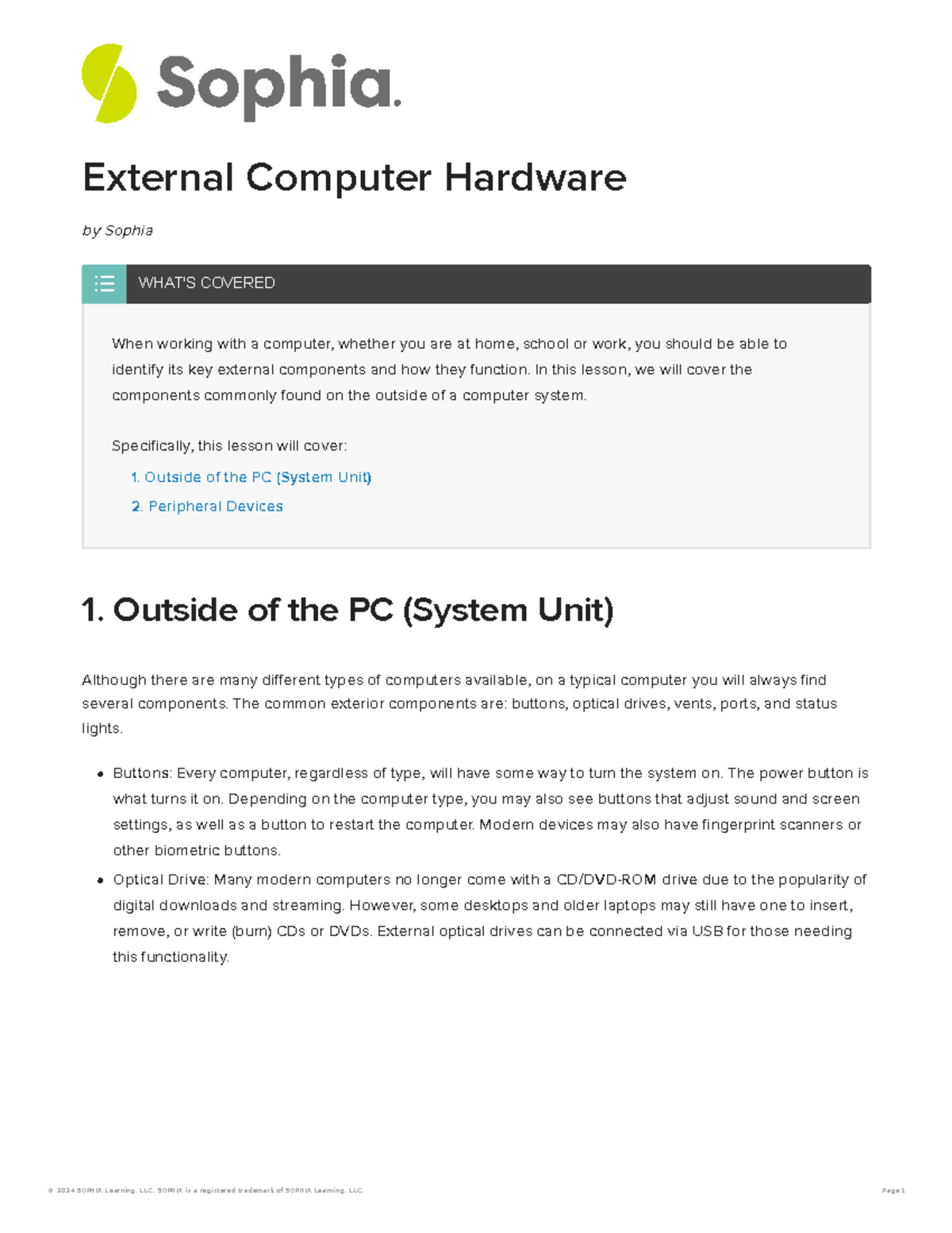 External Computer Hardware and Peripheral Devices Overview - External ...