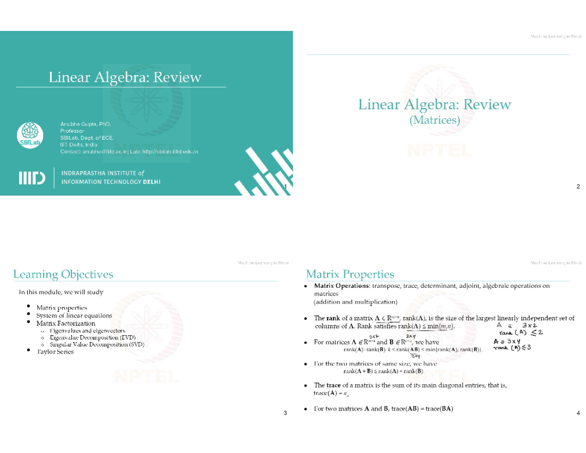 ML Notes (Merging Concepts in Linear Algebra and Probability) - Studocu