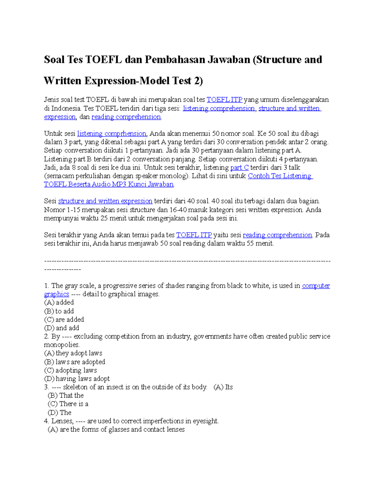 Soal dan Pembahasan Tes TOEFL ITP (Structure & Written Expression ...