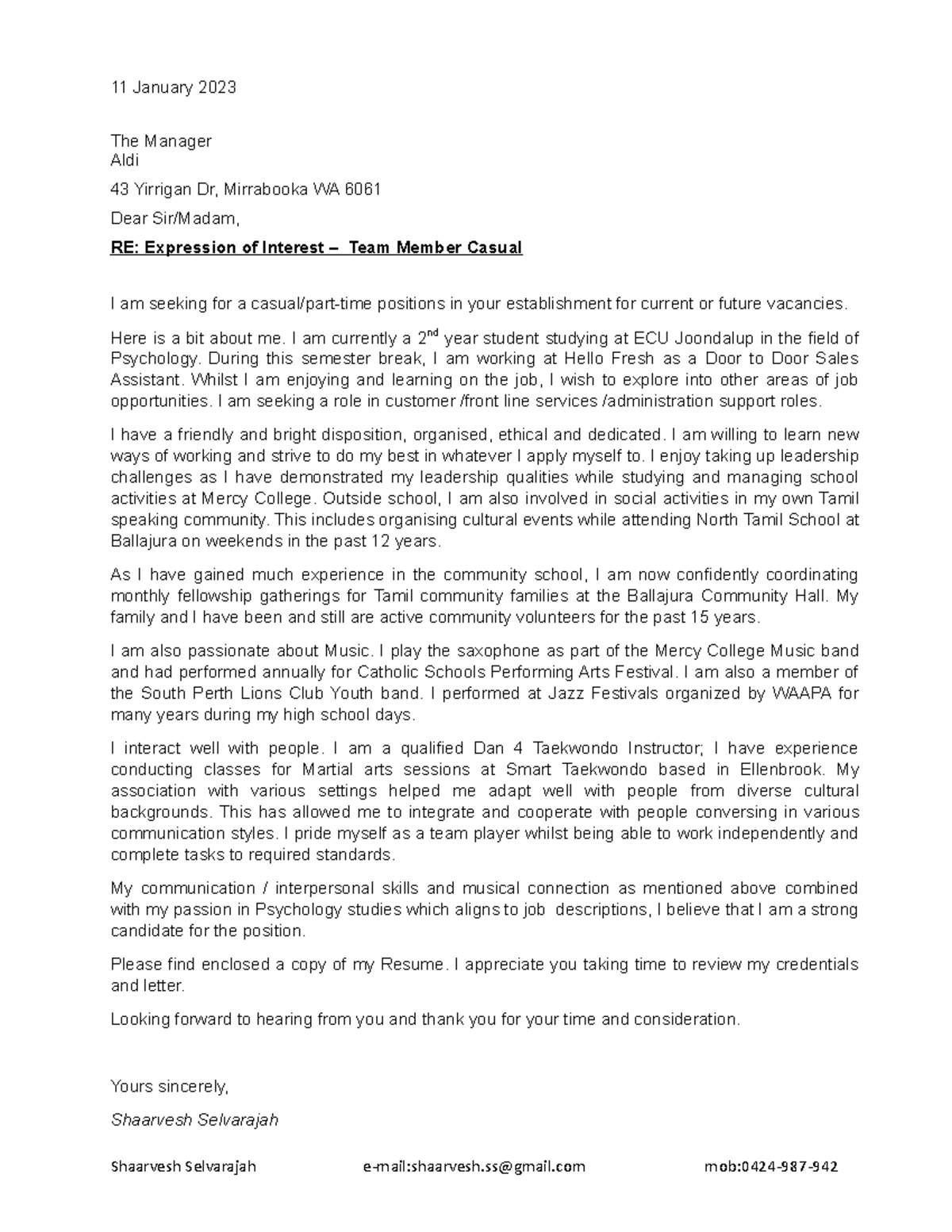 Aldi Cover Letter 1 BADAC TEMPLATE Cover Letter Sample | PDF