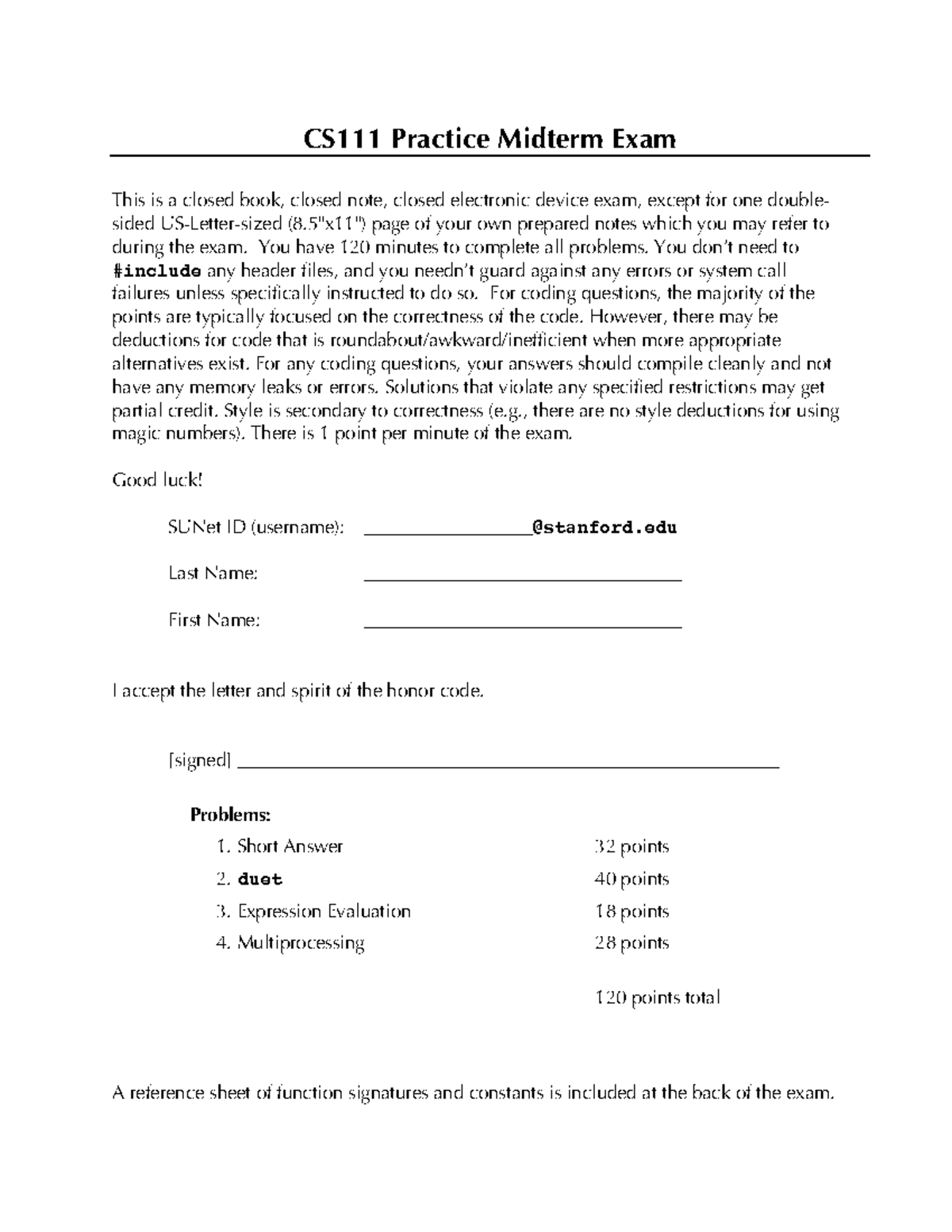 CS1 11 Practice Midterm Exam Overview and Important Guidelines - Studocu