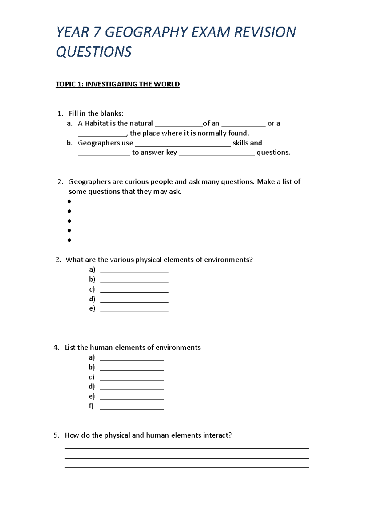 YEAR 7 GEOGRAPHY EXAM REVISION QUESTIONS: TOPIC 1 - GLOBALISATION - Studocu