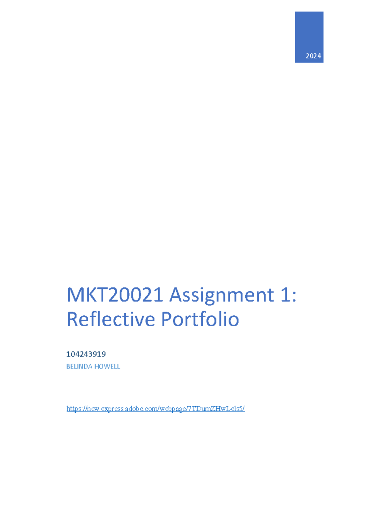 2024 MKT20021 Assignment 1: Reflective Portfolio on Advertising ...