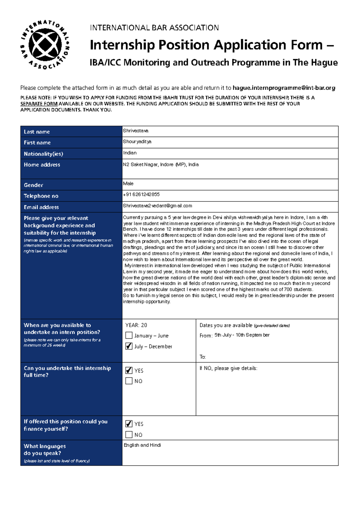 IBA Internship Application Form for Monitoring and Outreach Programme ...