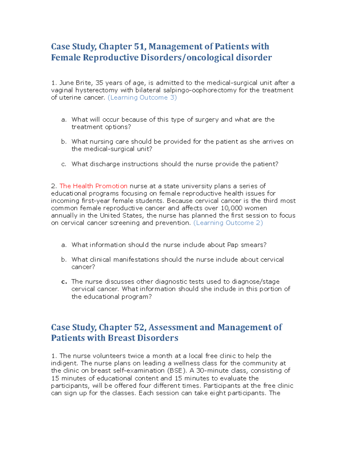 Chapter 51 Case Study - Case Study, Chapter 51, Management of Patients ...