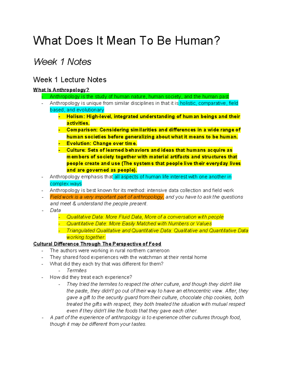 Anthropology 101: Week 1 & 2 Lecture Notes on Evolution and Human ...