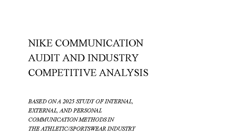COM 3150 Nike Communication Audit & Competitive Analysis (2025) - Studocu