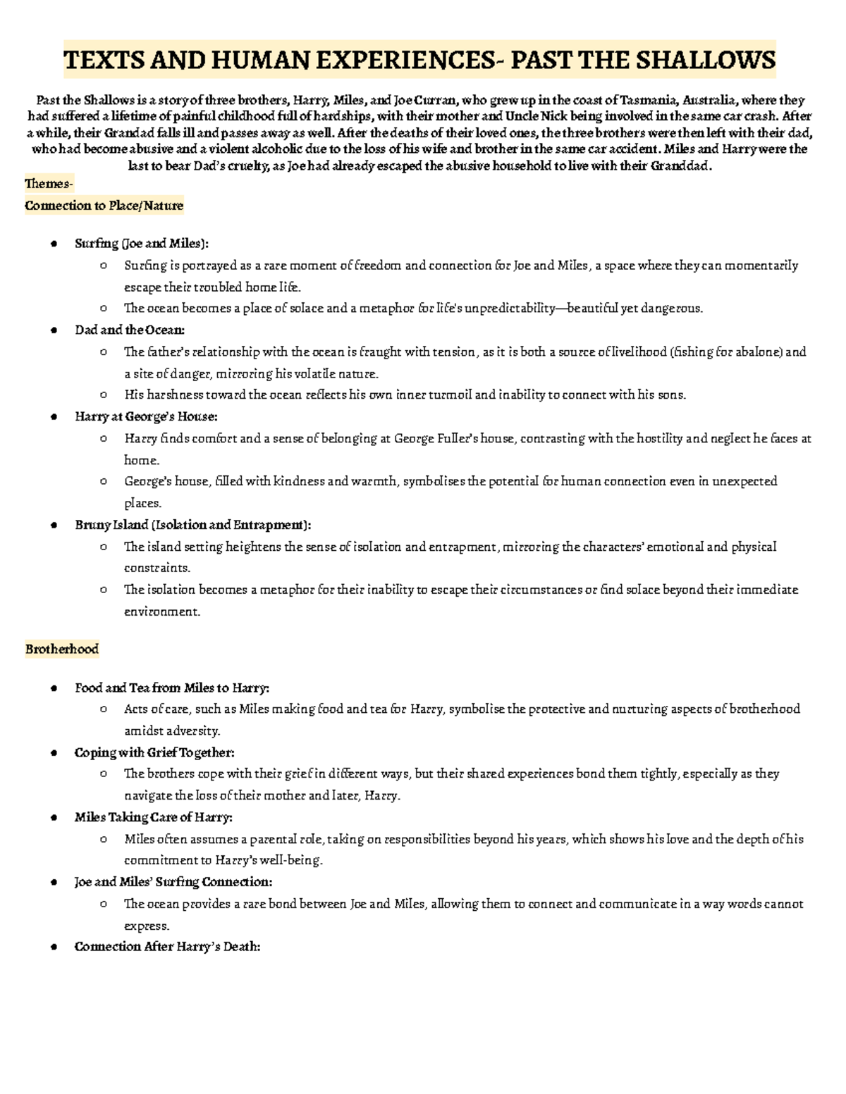 HSC English Study Notes: Exploring Themes in "Past the Shallows" - Studocu