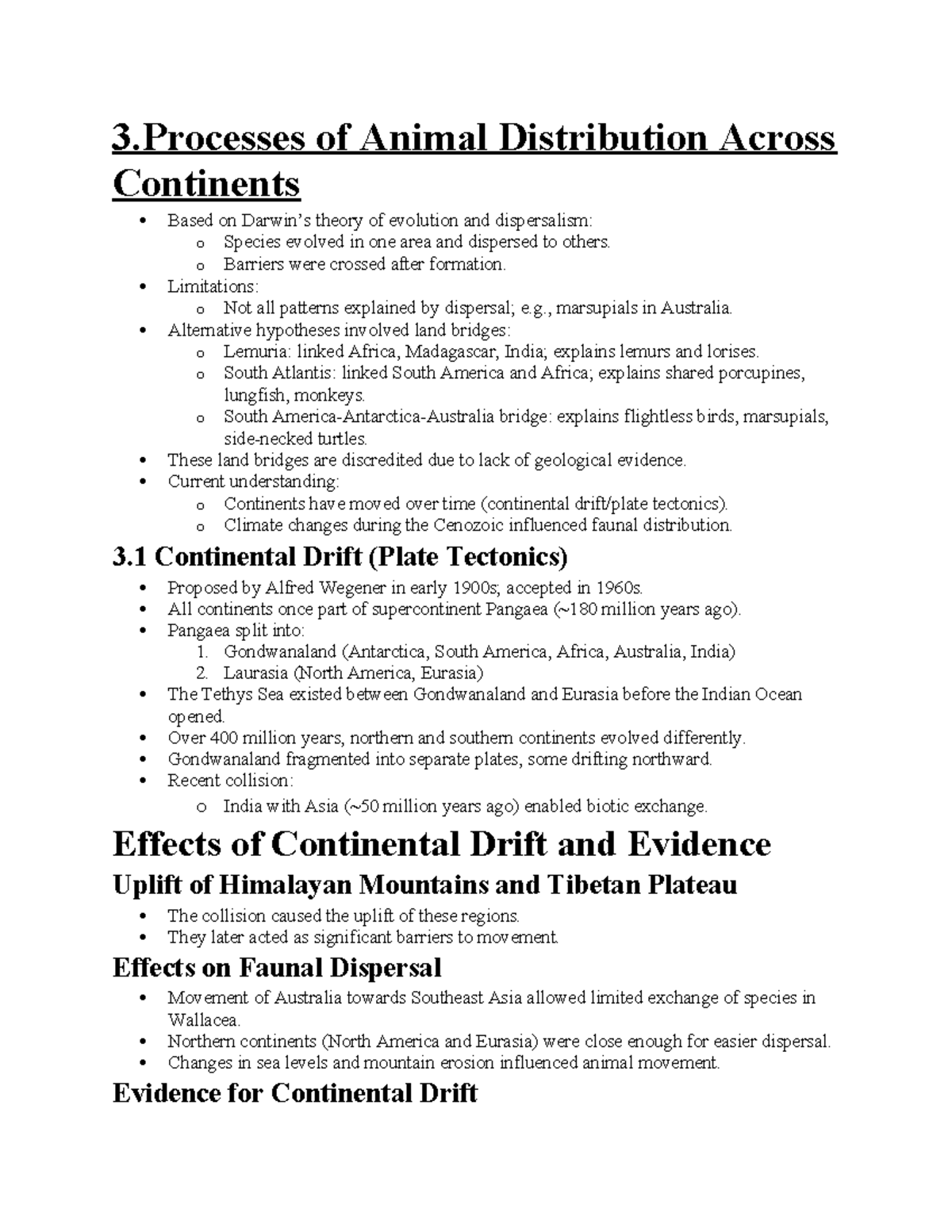 3 - Zoo Notes: Animal Distribution, Evolution, and Climate Impact - Studocu