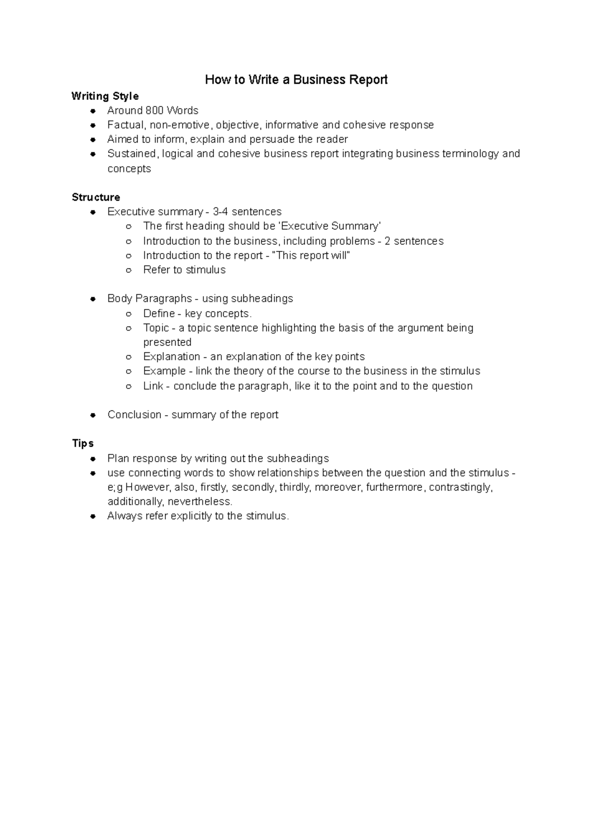 Business Report Writing Guide: Template & Structure Instructions - Studocu