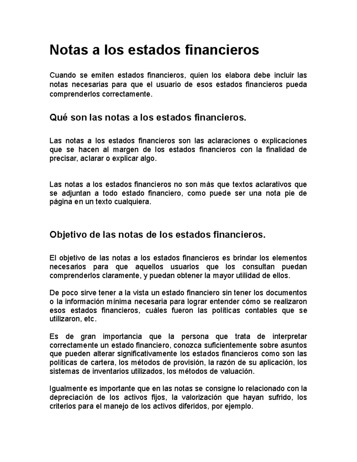 Notas Explicativas en Estados Financieros - Lectura 5 - Studocu
