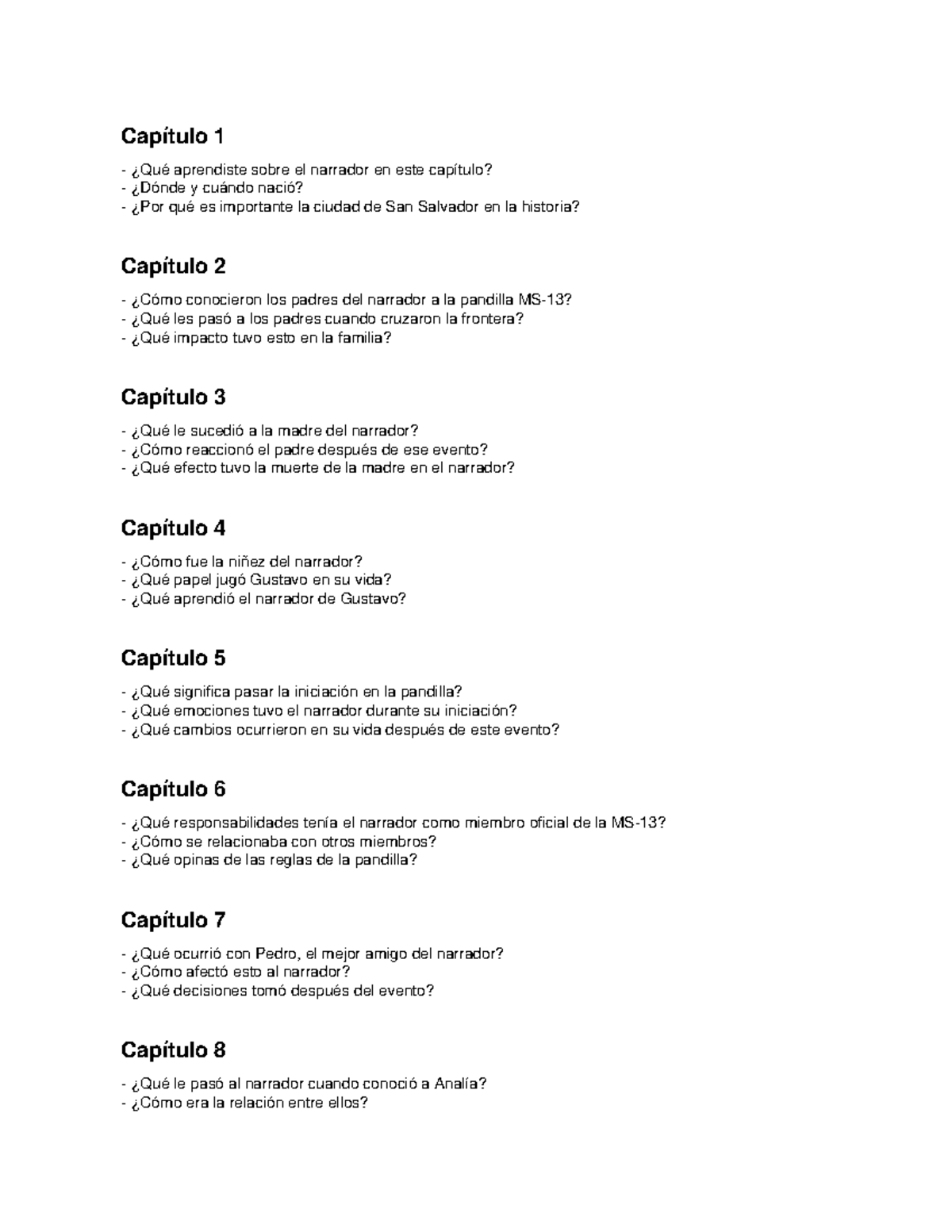 Vida y Muerte: Preguntas por Capítulo (Capítulos 1-8) - Studocu