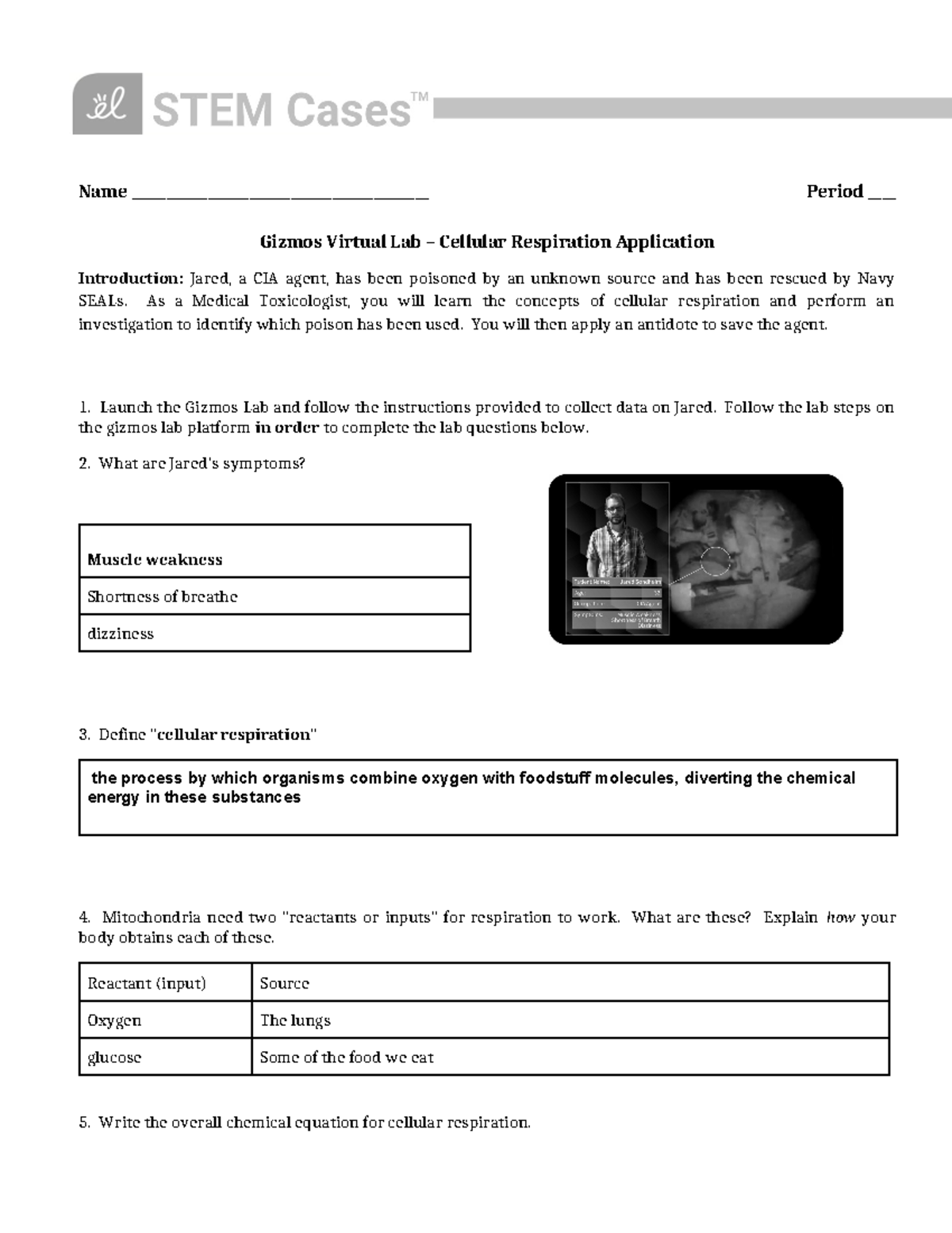Gizmos Virtual Lab - Cellular Respiration Investigation (AH) - Studocu